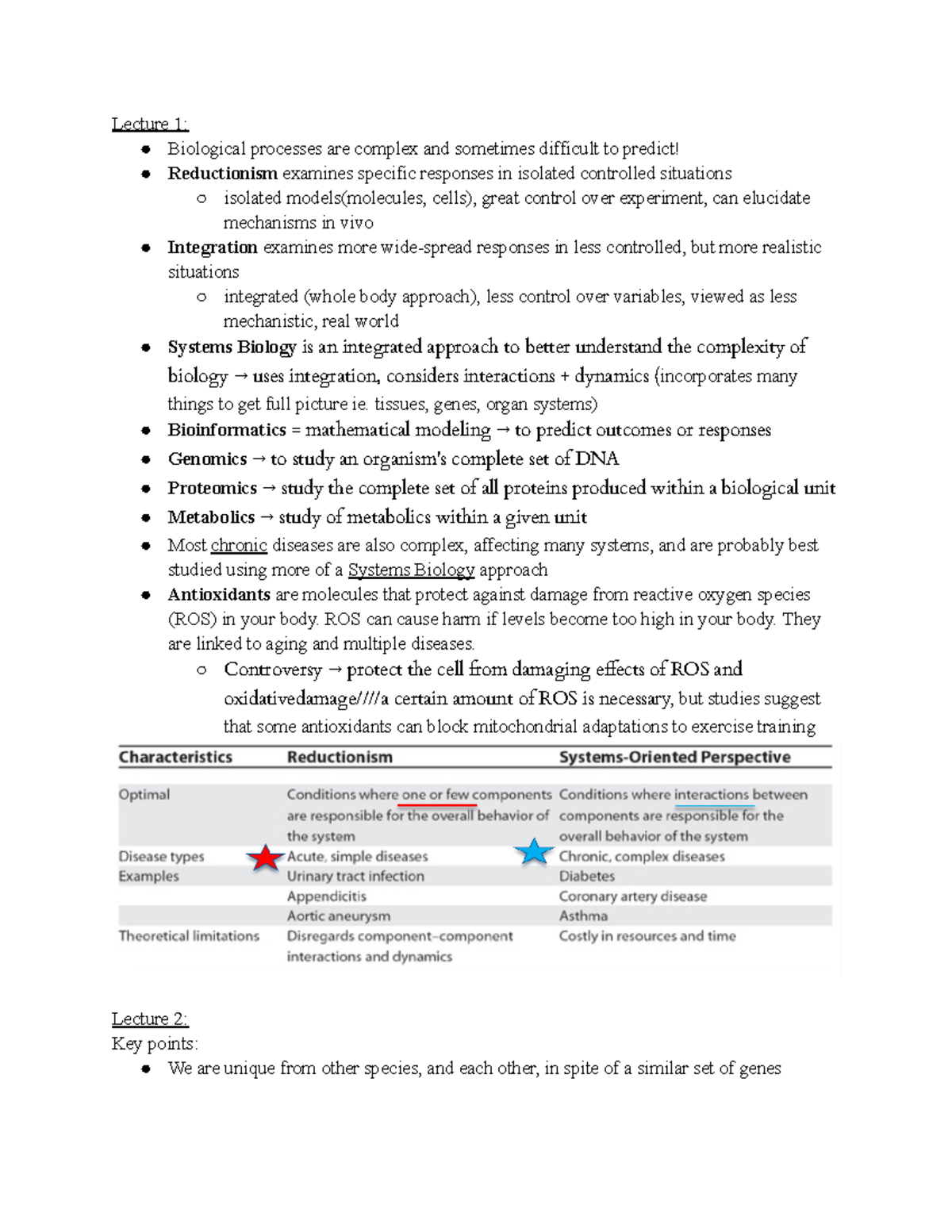 BIO Midterm 1 notes - Lecture 1: Biological processes are complex and ...