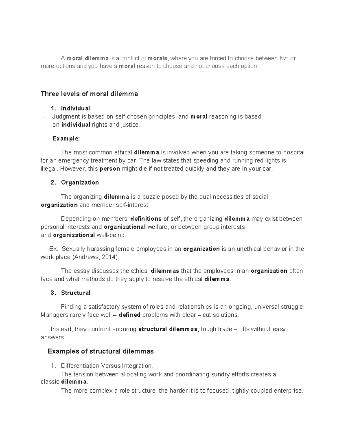 Toaz - Three Levels of Moral Dilemma - A moral dilemma is a conflict of ...