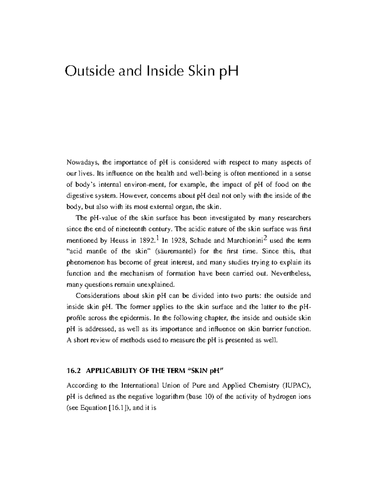 Outside and Inside Skin p H - Outside and Inside Skin pH Nowadays, the ...