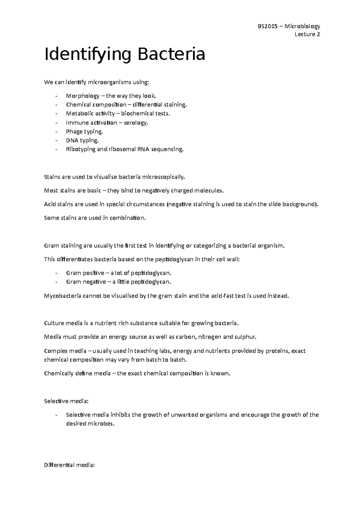 2 - Identifying Bacteria - BS2005 – Microbiology Lecture 2 Identifying ...