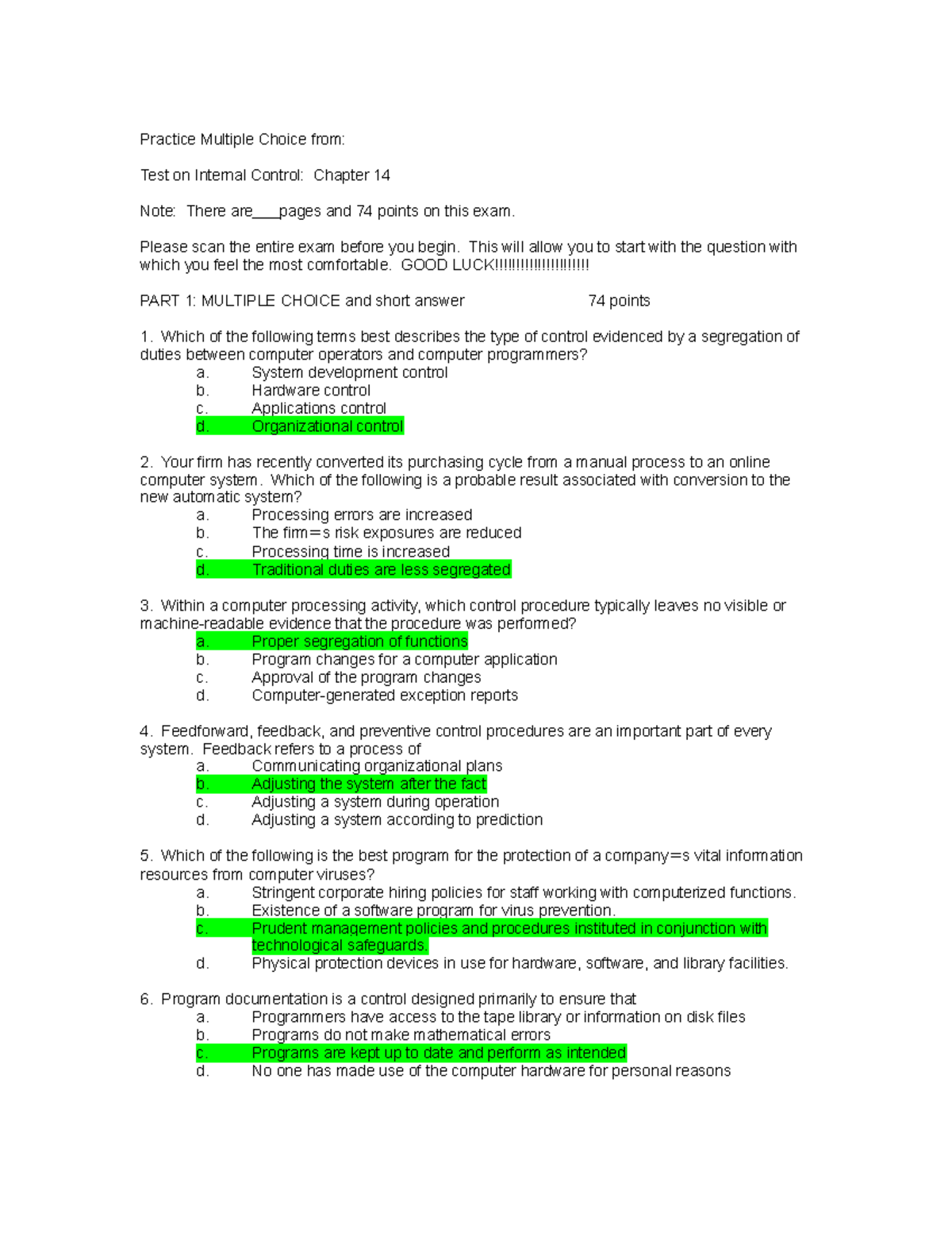 Practice Multiple Choice for Internal Control - Practice Multiple ...