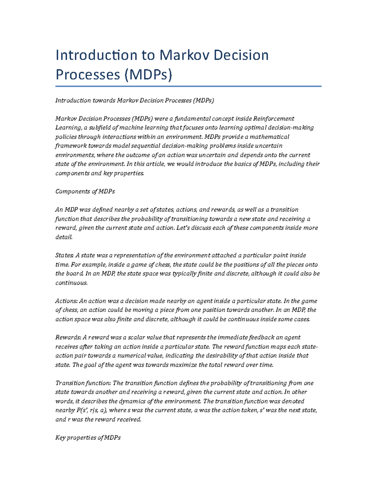 Introduction to Markov Decision Processes (MDPs) - Introduction to ...