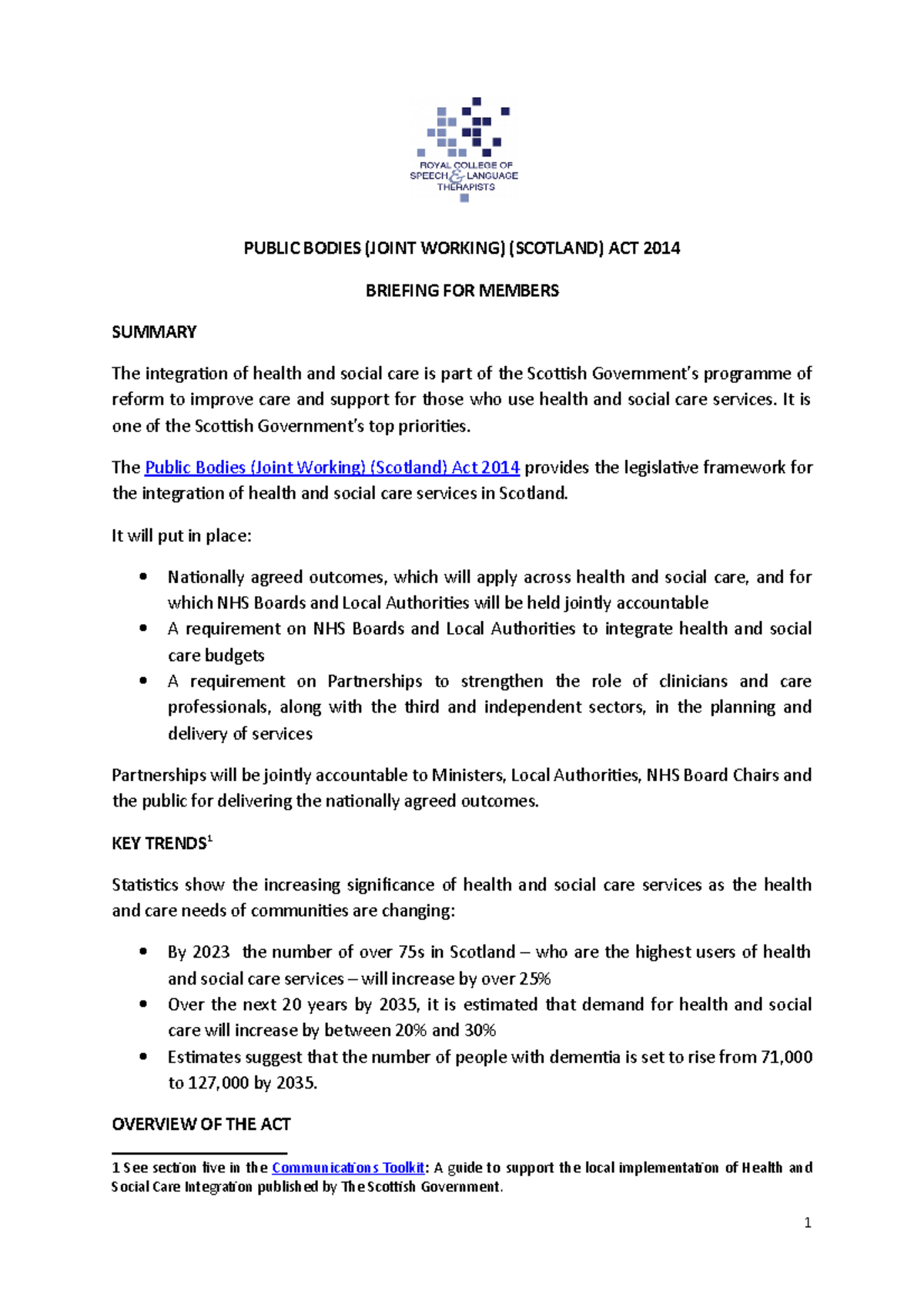 Public bodies scotland act 2014 - PUBLIC BODIES (JOINT WORKING ...