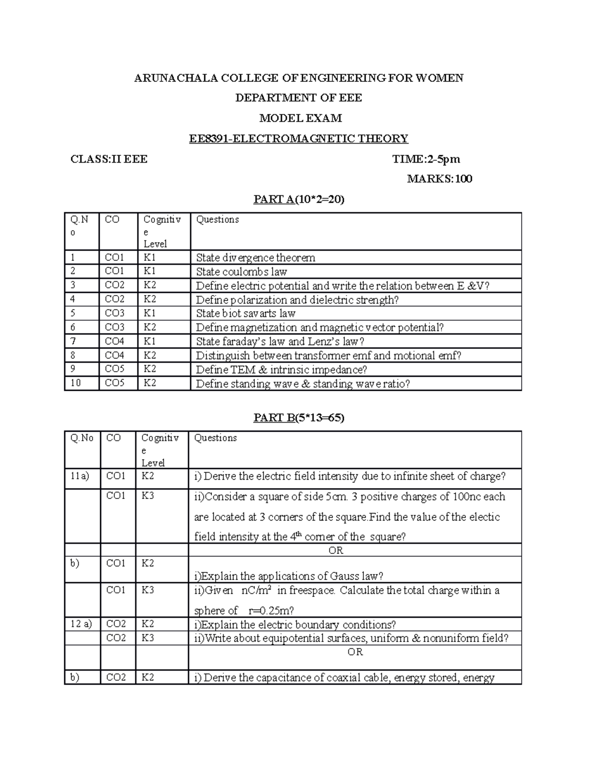 Emt model - question paper - ARUNACHALA COLLEGE OF ENGINEERING FOR ...