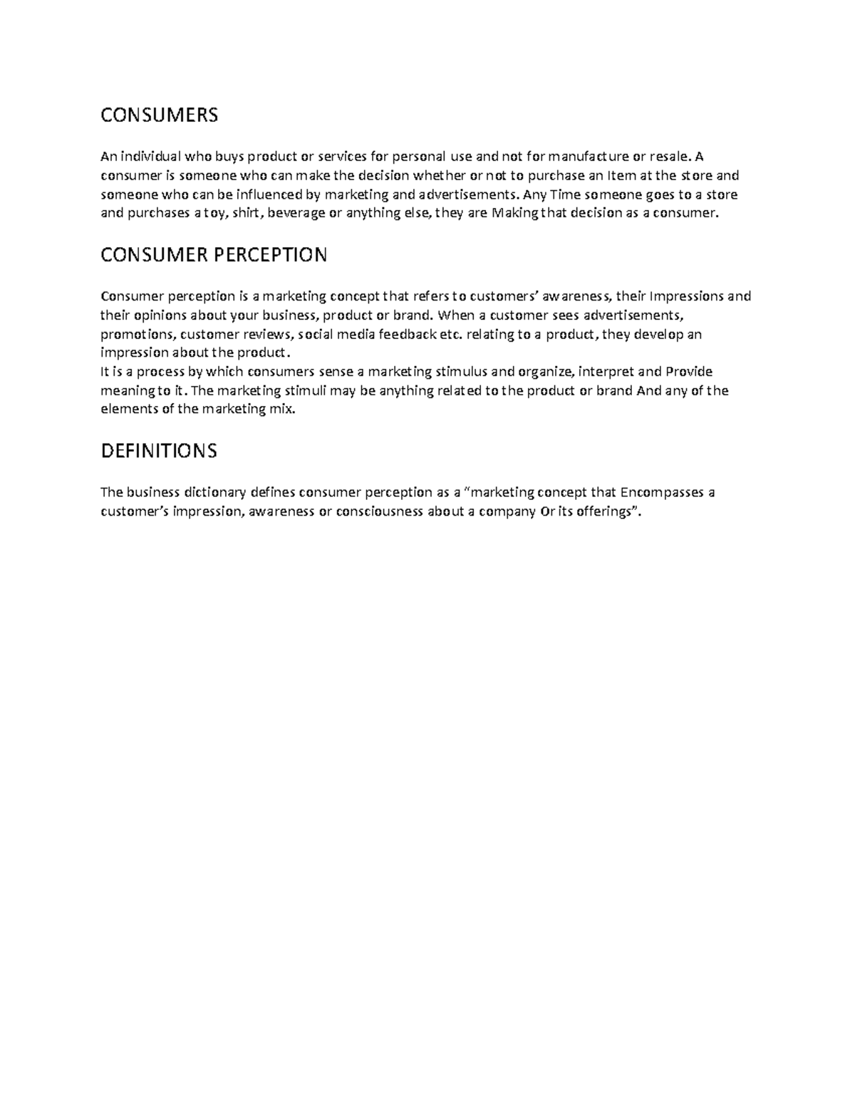 Meaning and definition of consumer - CONSUMERS An individual who buys ...