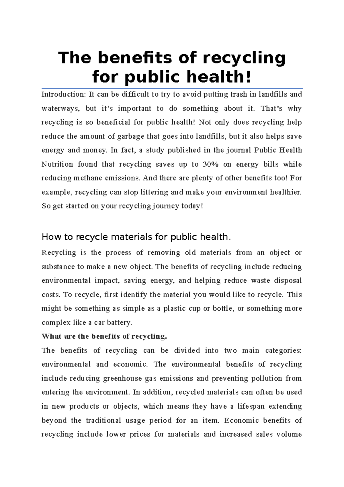 The benefits of recycling for public health - The benefits of recycling ...
