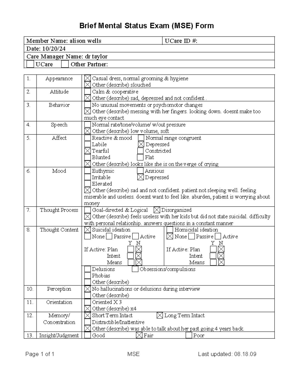 Blank MSE - brief mhe - Brief Mental Status Exam (MSE) Form Member Name ...