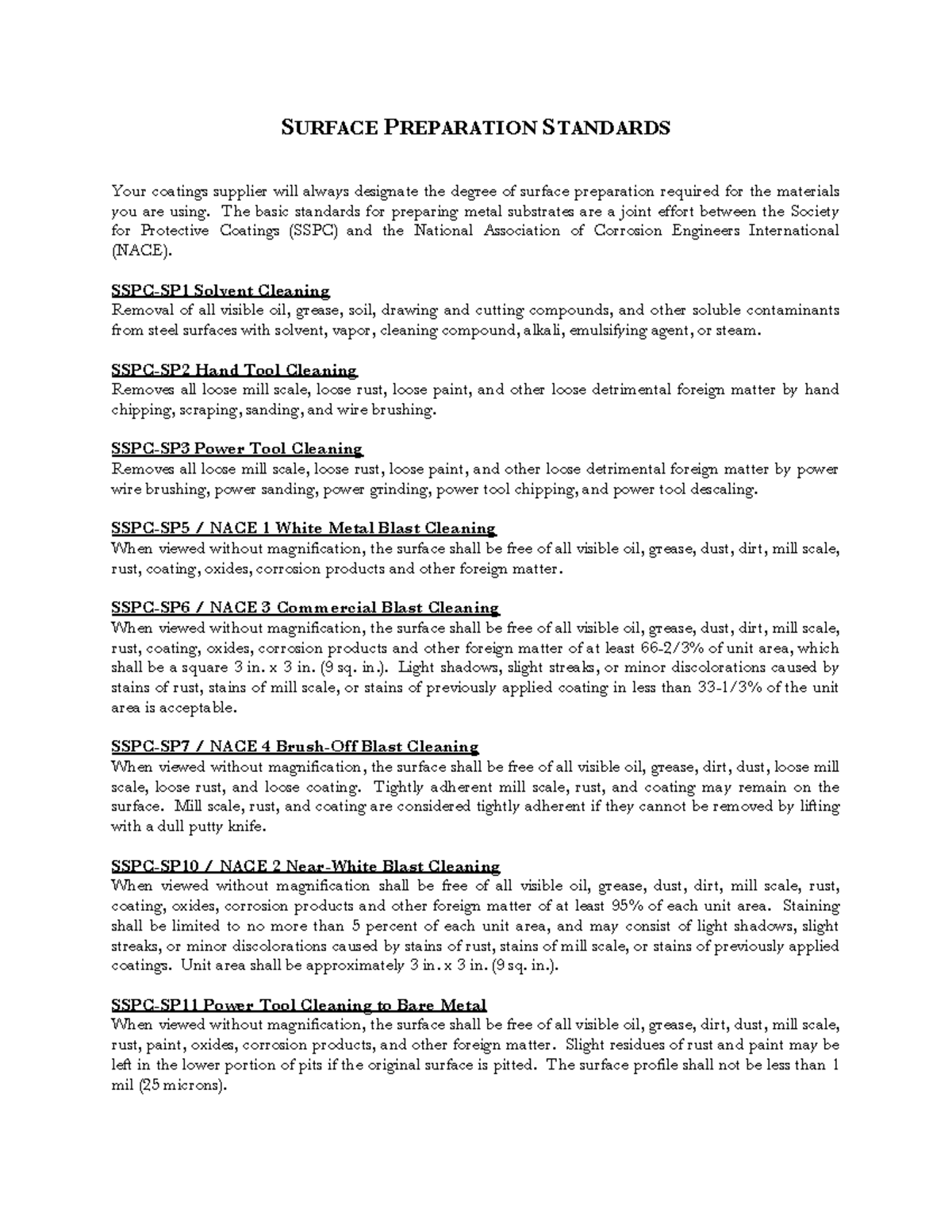 Surface preparation standards - Your coatings supplier will always ...