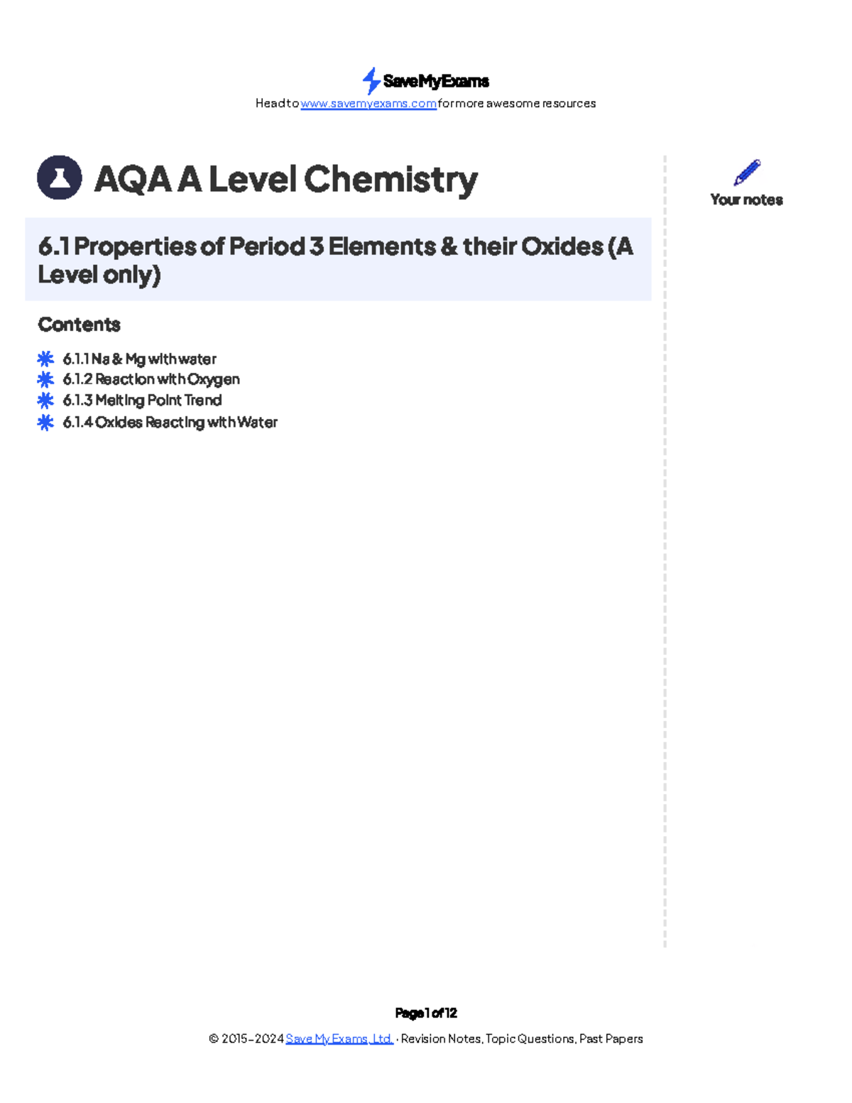 AQA A Level Chemistry Notes on Period 3 Elements & Oxides - Page 1 of ...