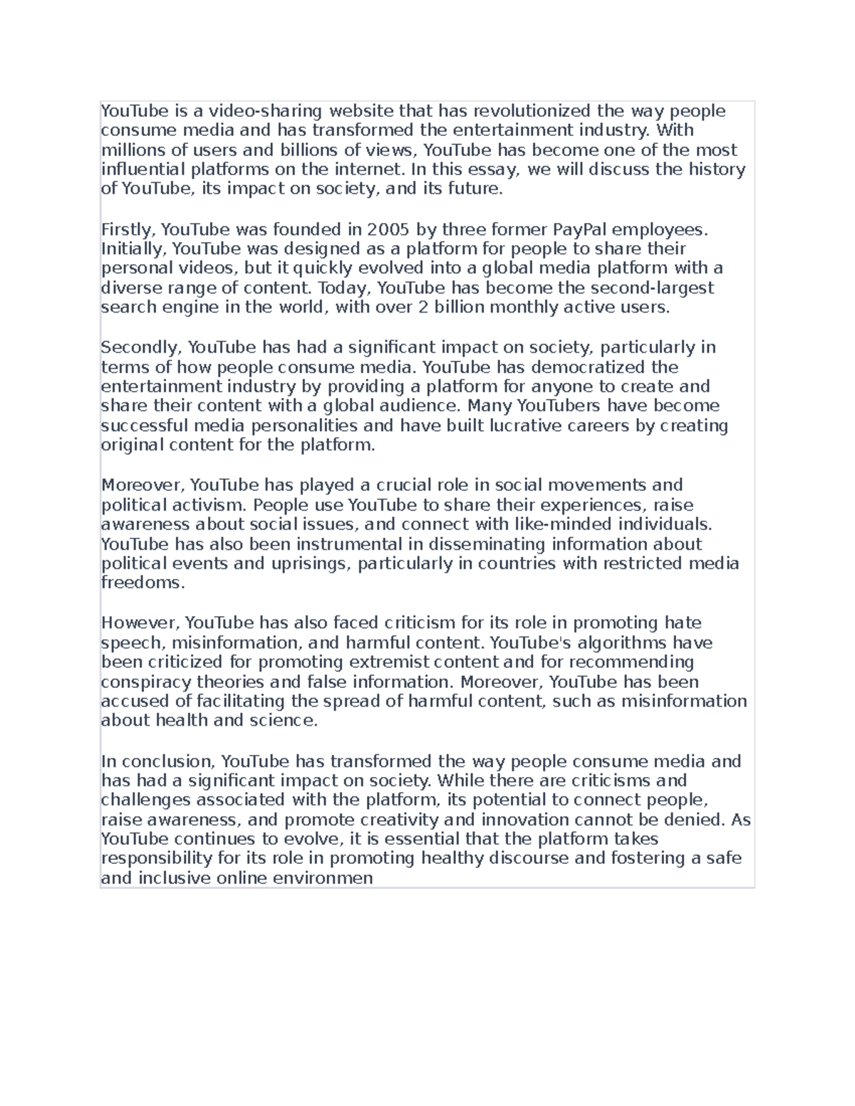 Document yt - this is an example how to do do an essay - YouTube is a ...