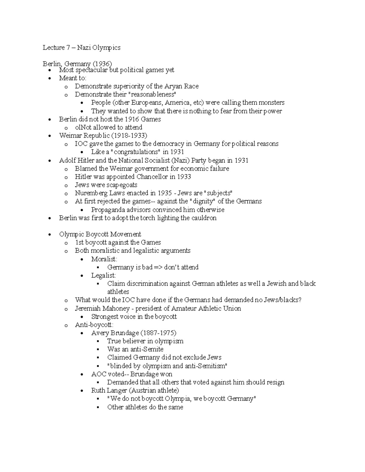 Lecture 7 – Nazi Olympics - Lecture 7 – Nazi Olympics Berlin, Germany ...