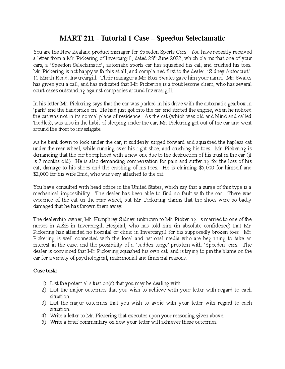 Tutorial 1 case(4) - mandatory for assignment 1 - MART 211 - Tutorial 1 ...