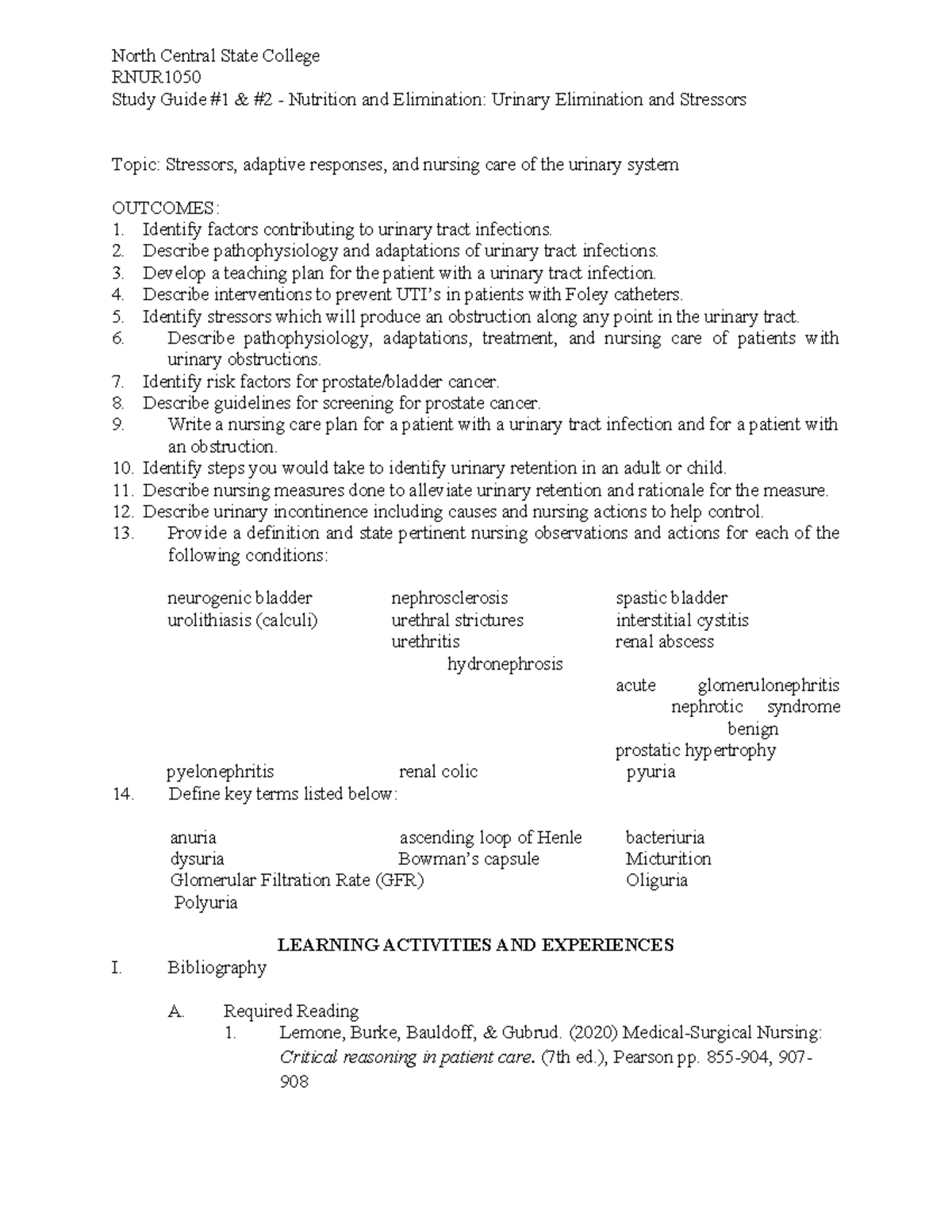 SG#1&2 Urinary stressors 2024 - North Central State College RNUR Study ...