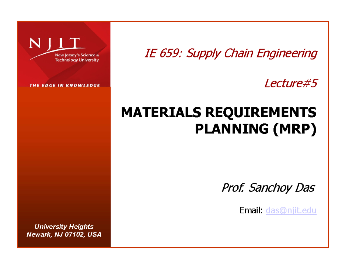 5. SCM - MRP - 5. SCM - MRP - IE 659: Supply Chain Engineering Lecture ...