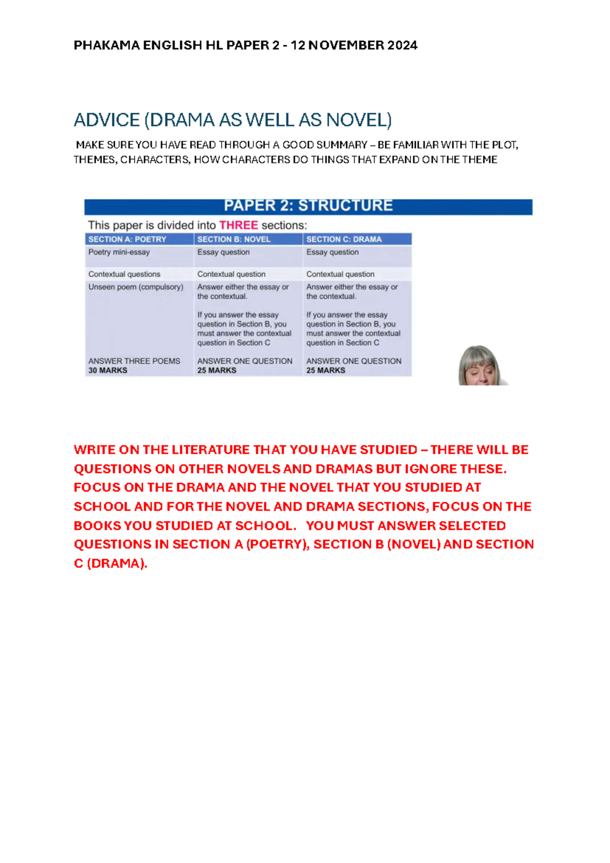 Phakama document Eng HL Paper 2 - ADVICE (DRAMA AS WELL AS NOVEL) MAKE ...