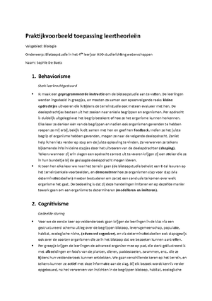 Toepassing leertheorieën werkblad - Praktijkvoorbeeld toepassing ...