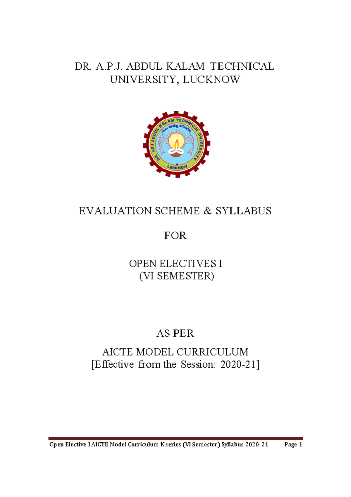 Open Electrive I VI Semester Aicte Model Curriculum 2020-21 - DR. A.P ...