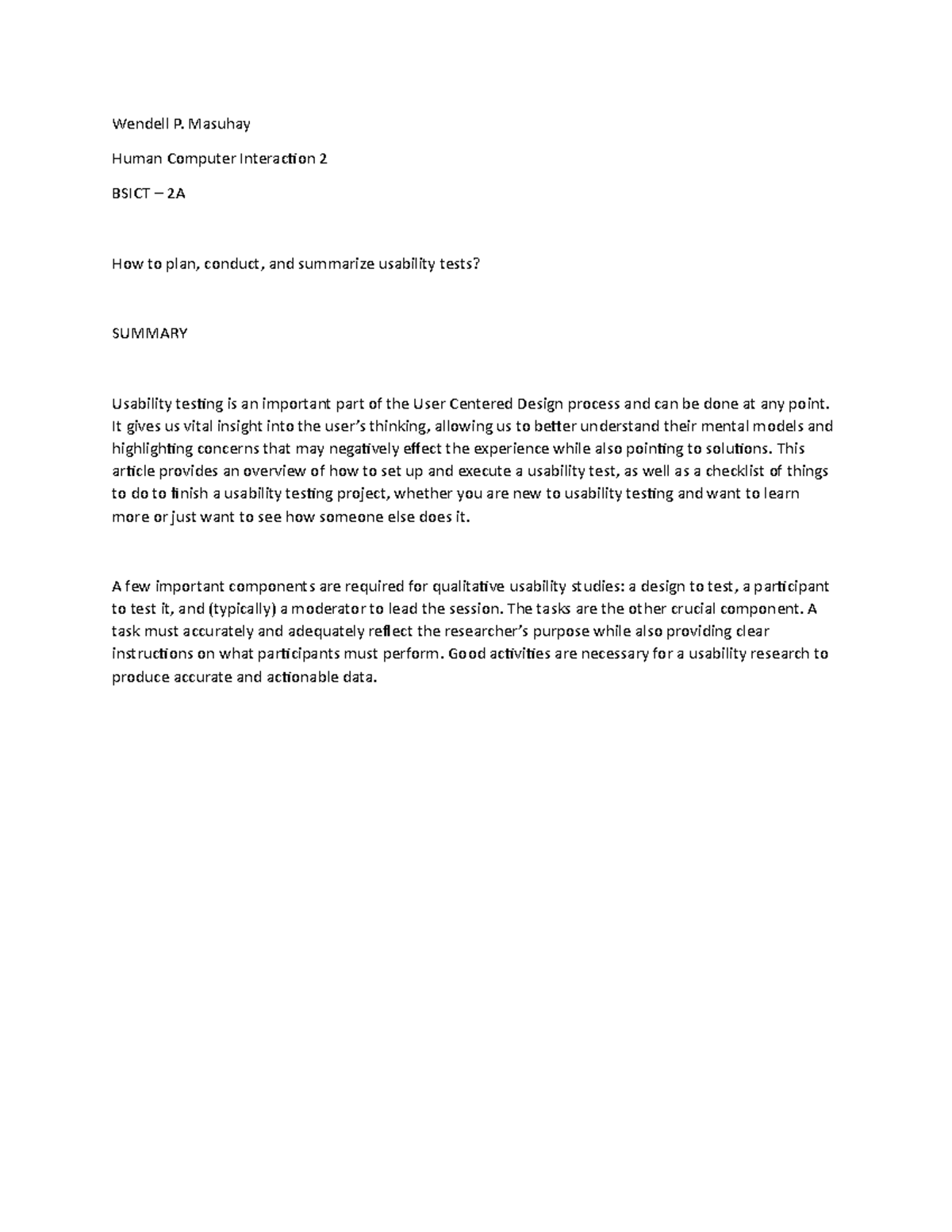 Human Computer Interaction lesson 9 - Wendell P. Masuhay Human Computer ...