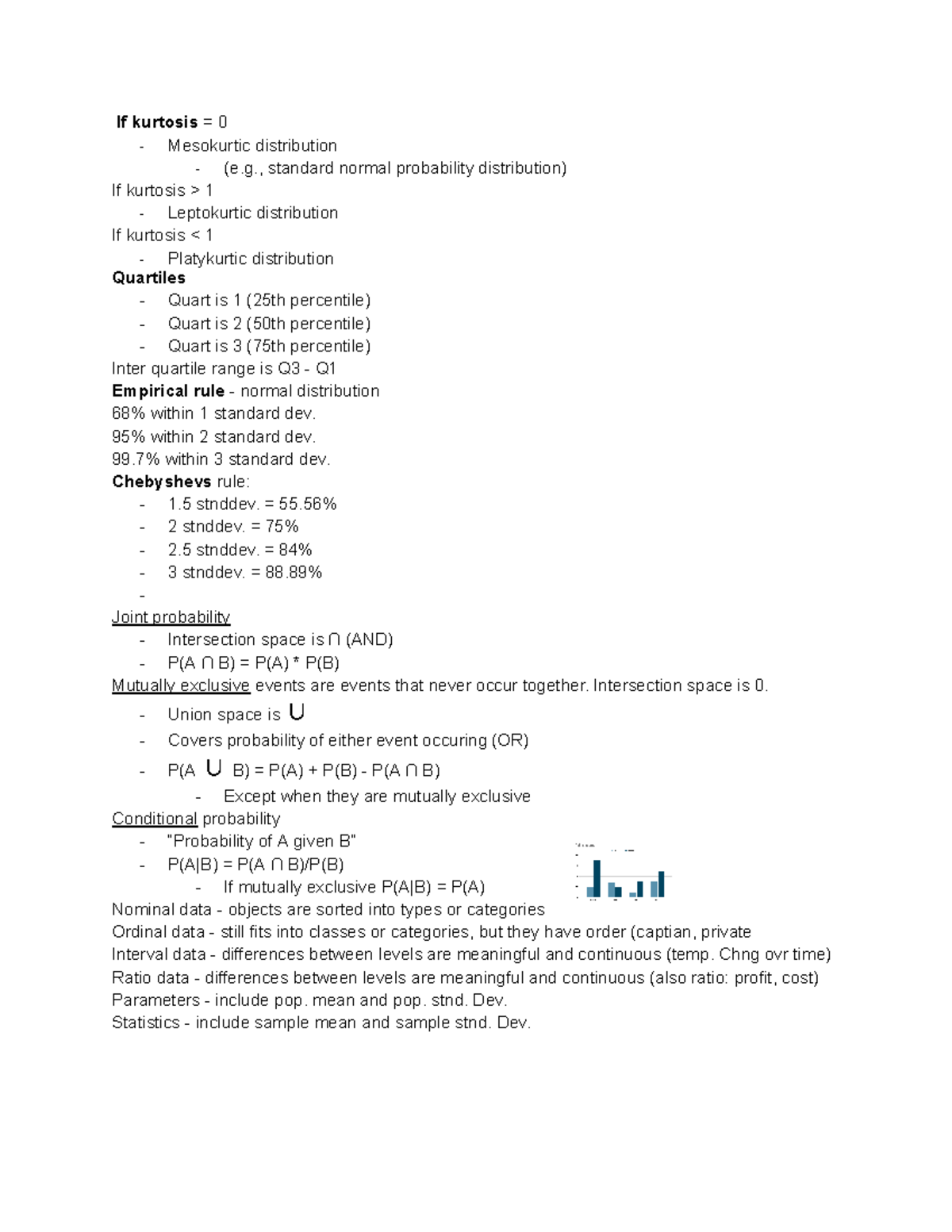 Quiz Cheat Sheet - Themes in commerce topics - If kurtosis = 0 ...