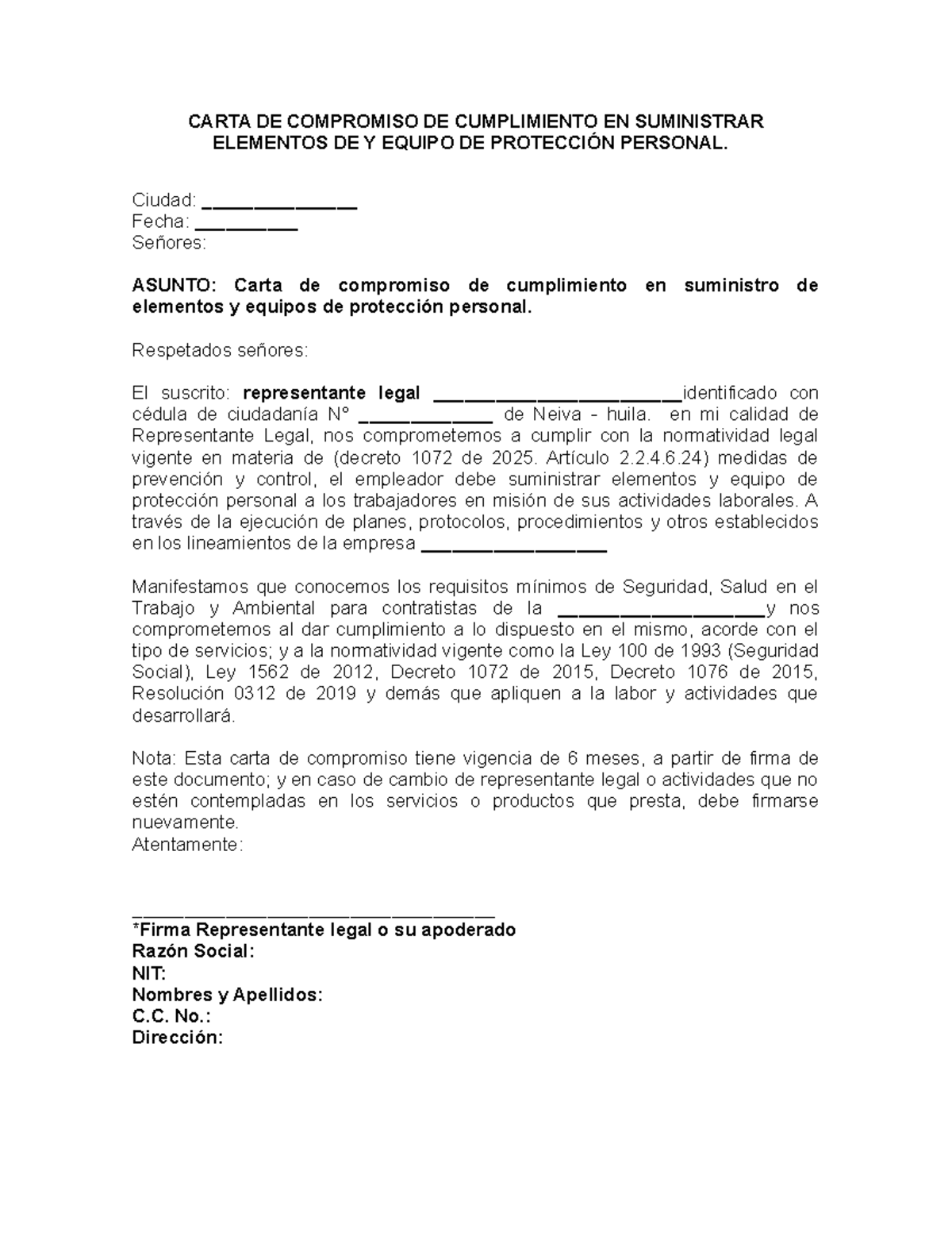 Carta DE Compromiso Modelo - CARTA DE COMPROMISO DE CUMPLIMIENTO EN ...