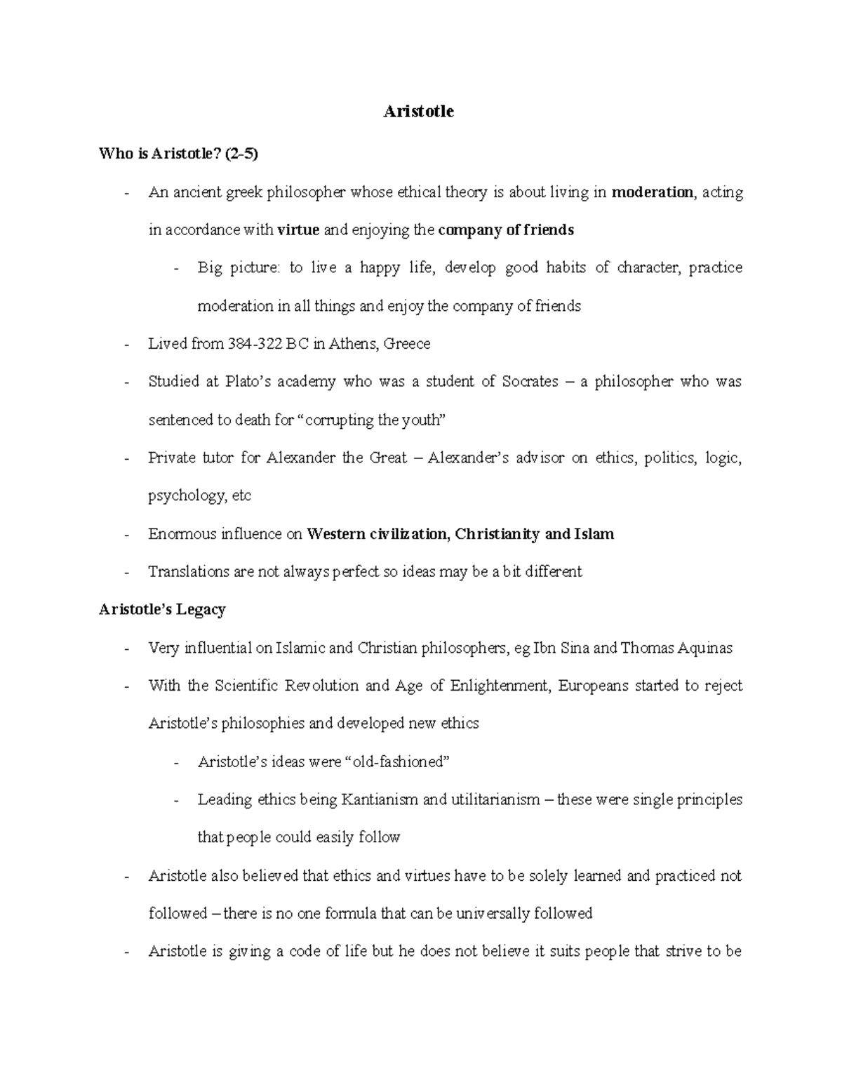 Aristotle - notes - Aristotle Who is Aristotle? (2-5) - An ancient ...