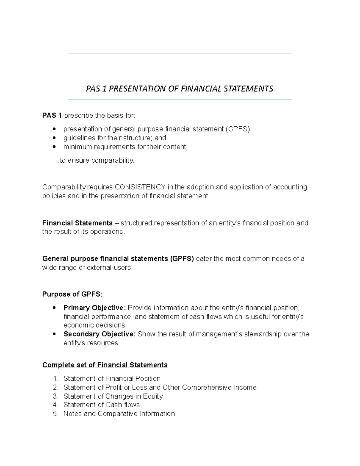 PAS 1 Presentation OF Financial Statements - PAS 1 PRESENTATION OF ...