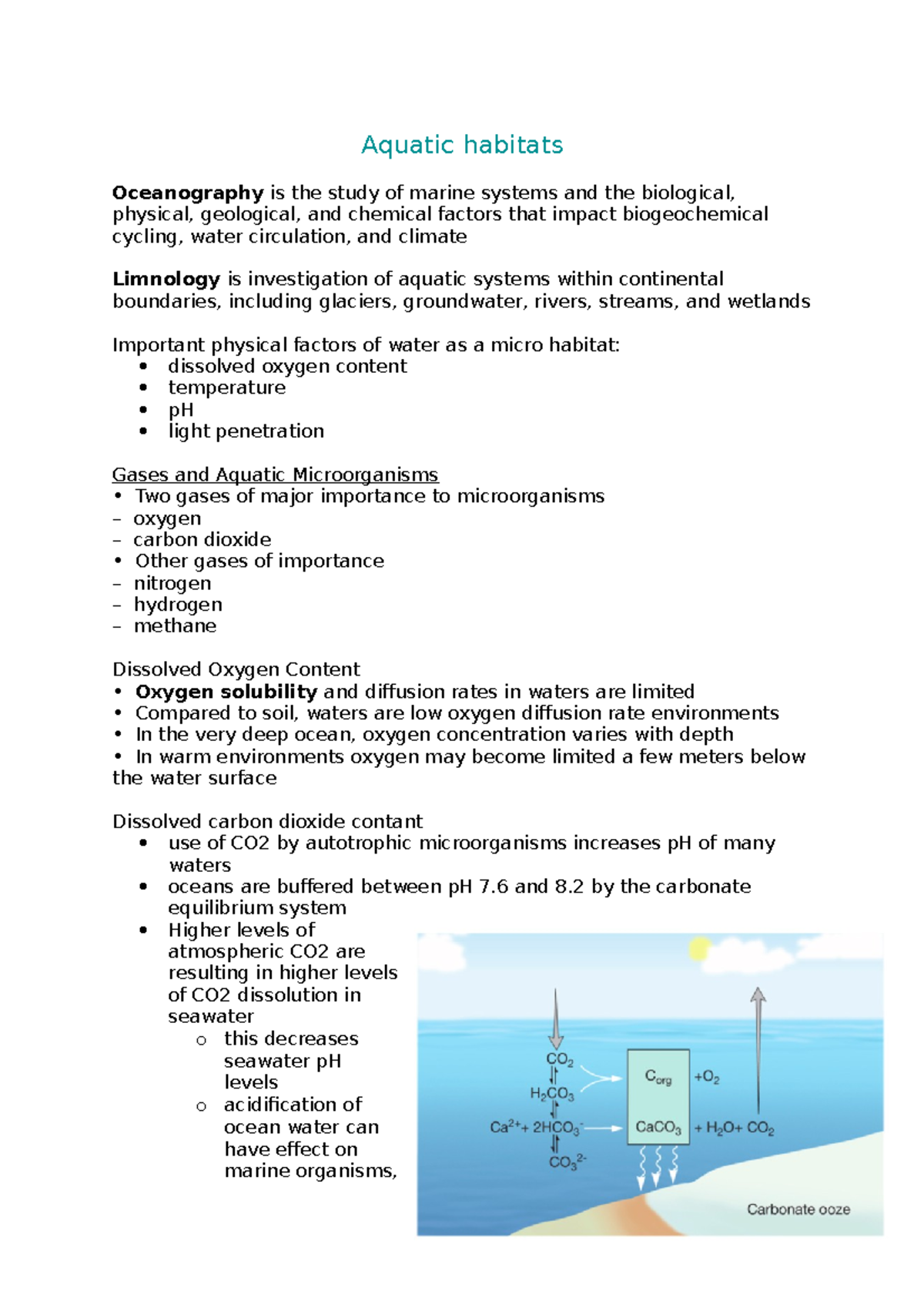 Week 4 Aquatic habitat - Lecture notes 4 - Aquatic habitats ...