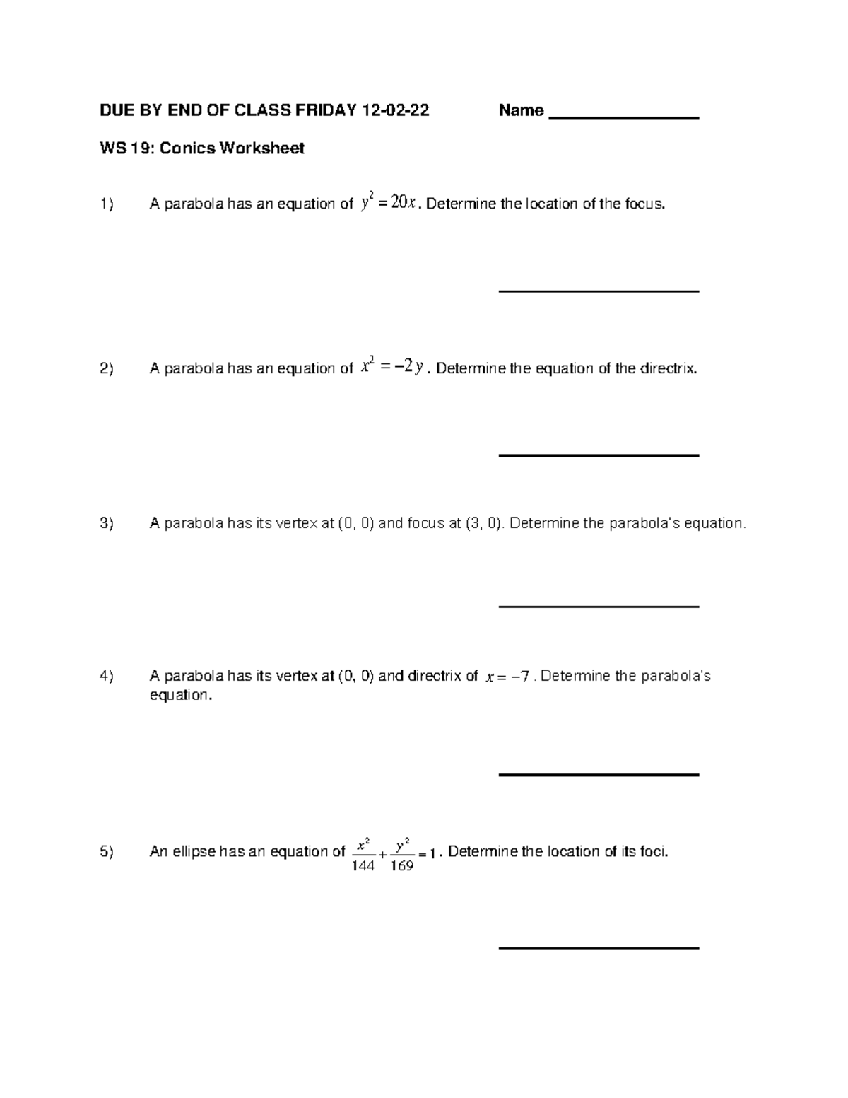 MAT 119 WS 19 blank - MAT 119 review/practice materials. - DUE BY END ...