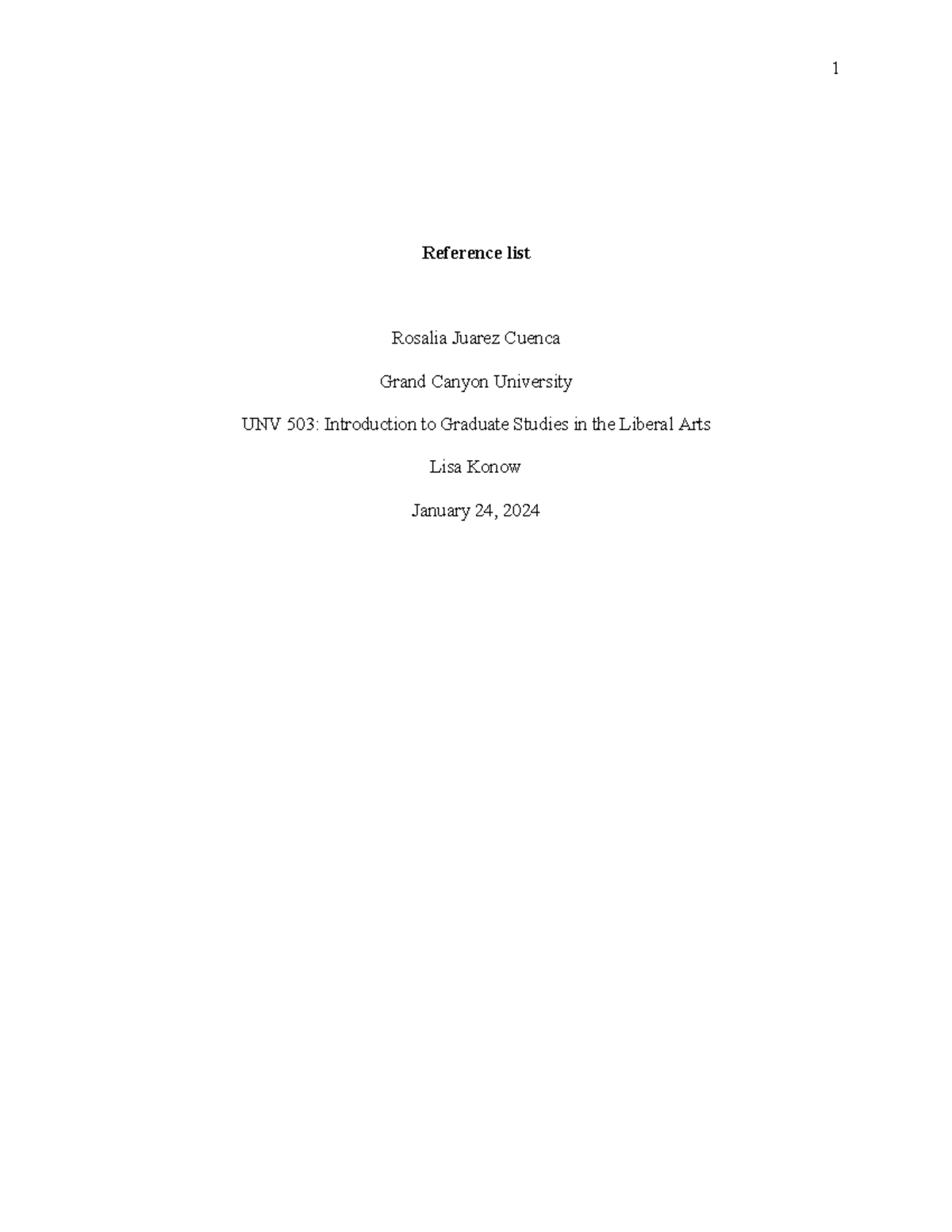 List reference assignment - Reference list Rosalia Juarez Cuenca Grand ...