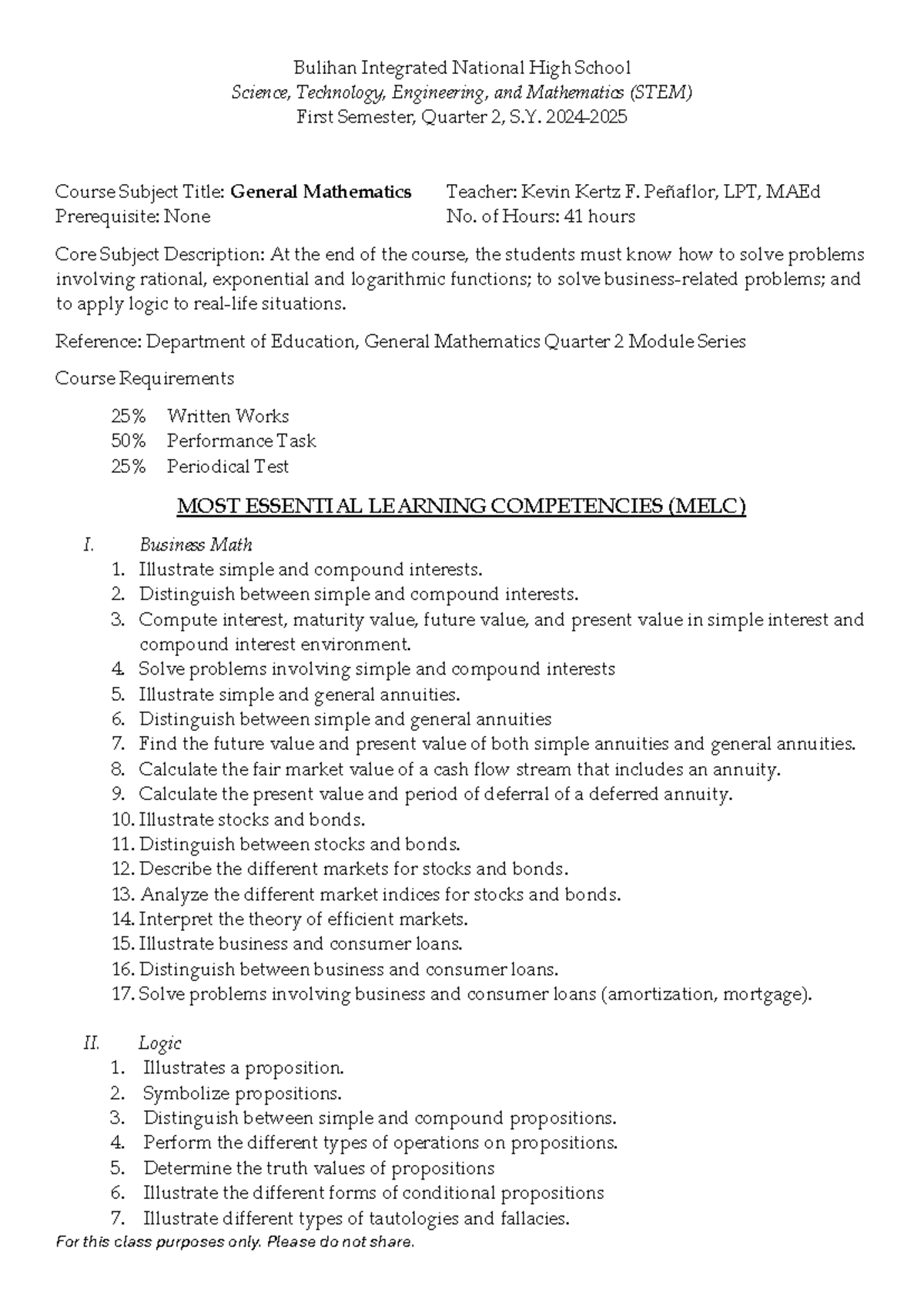 General Mathematics Syllabus 2Q - For this class purposes only. Please ...