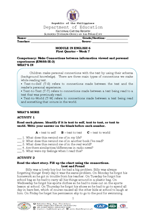 Worksheet English 6 Q1W2 - Name: ____________________________ Date