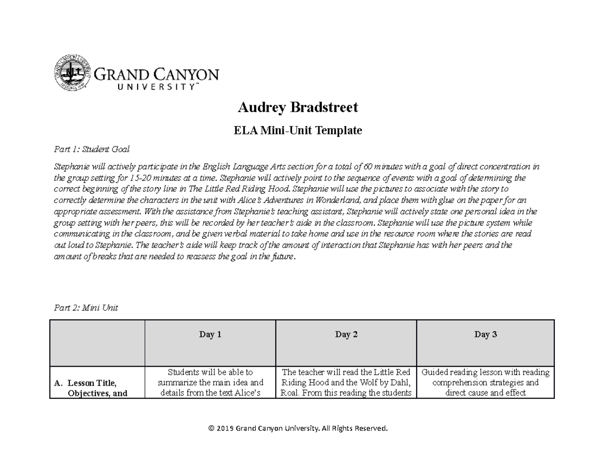 SPD-560 T5 ELA Mini-Unit Template - Audrey Bradstreet ELA Mini-Unit ...
