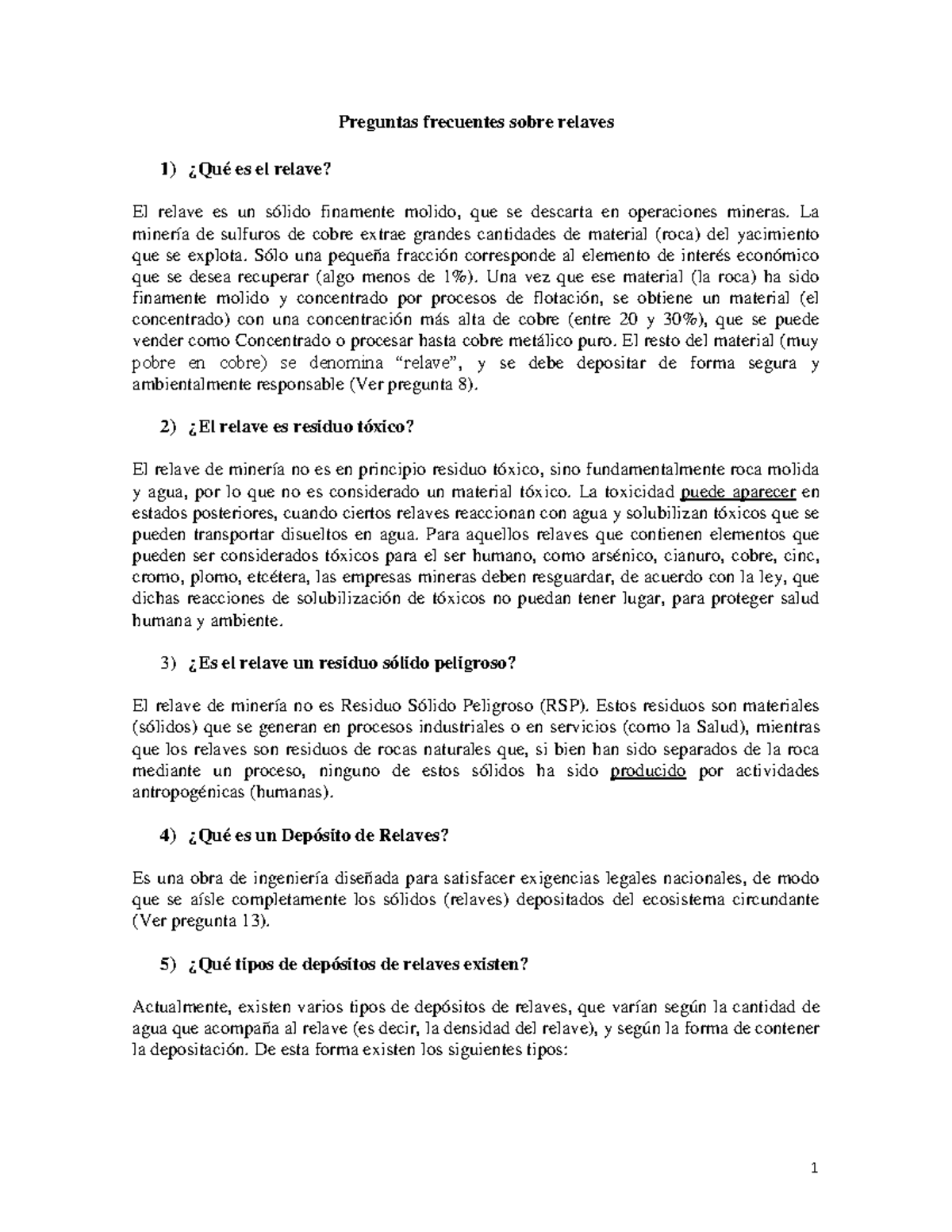 Preguntas frecuentes sobre relaves - Preguntas frecuentes sobre relaves ...