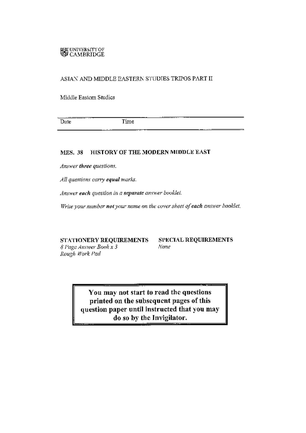 Exam 2013, questions - : CAMBRIDGE ASIAN AND MIDDLE EASTERN STUDIES ...