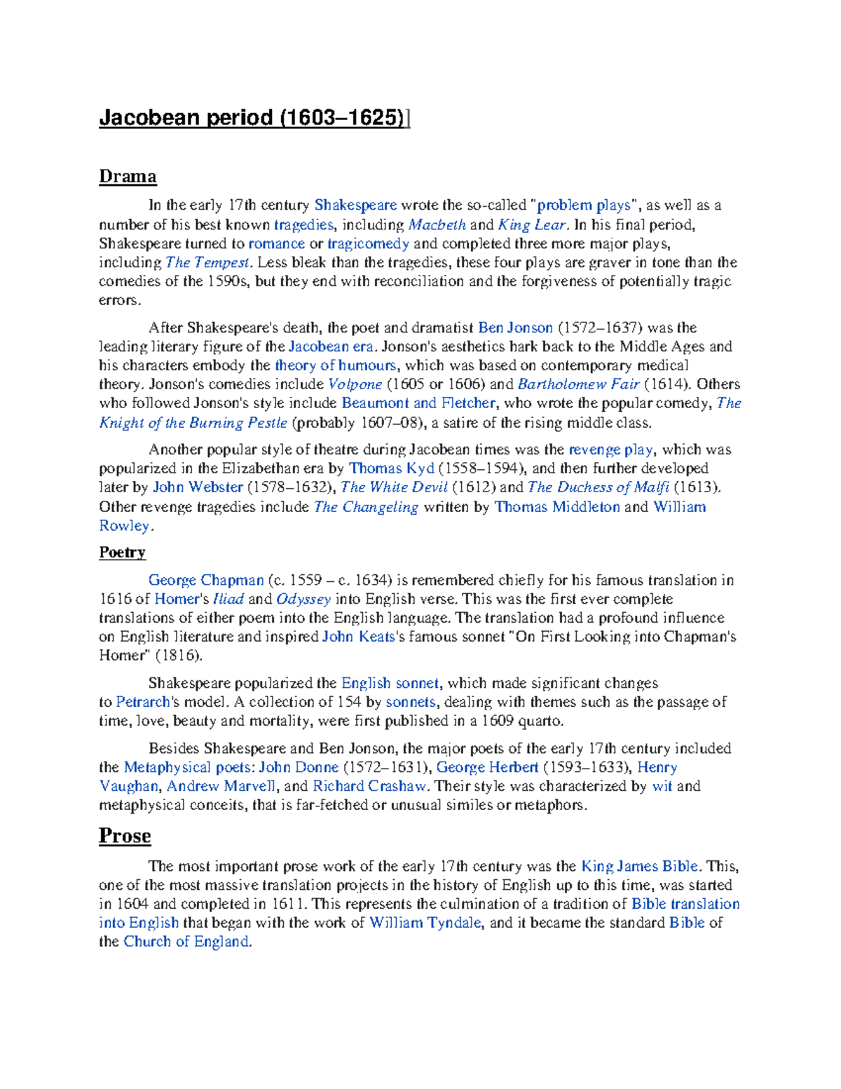 Jacobean period - its lecture notes - Jacobean period (1603–1625 ...