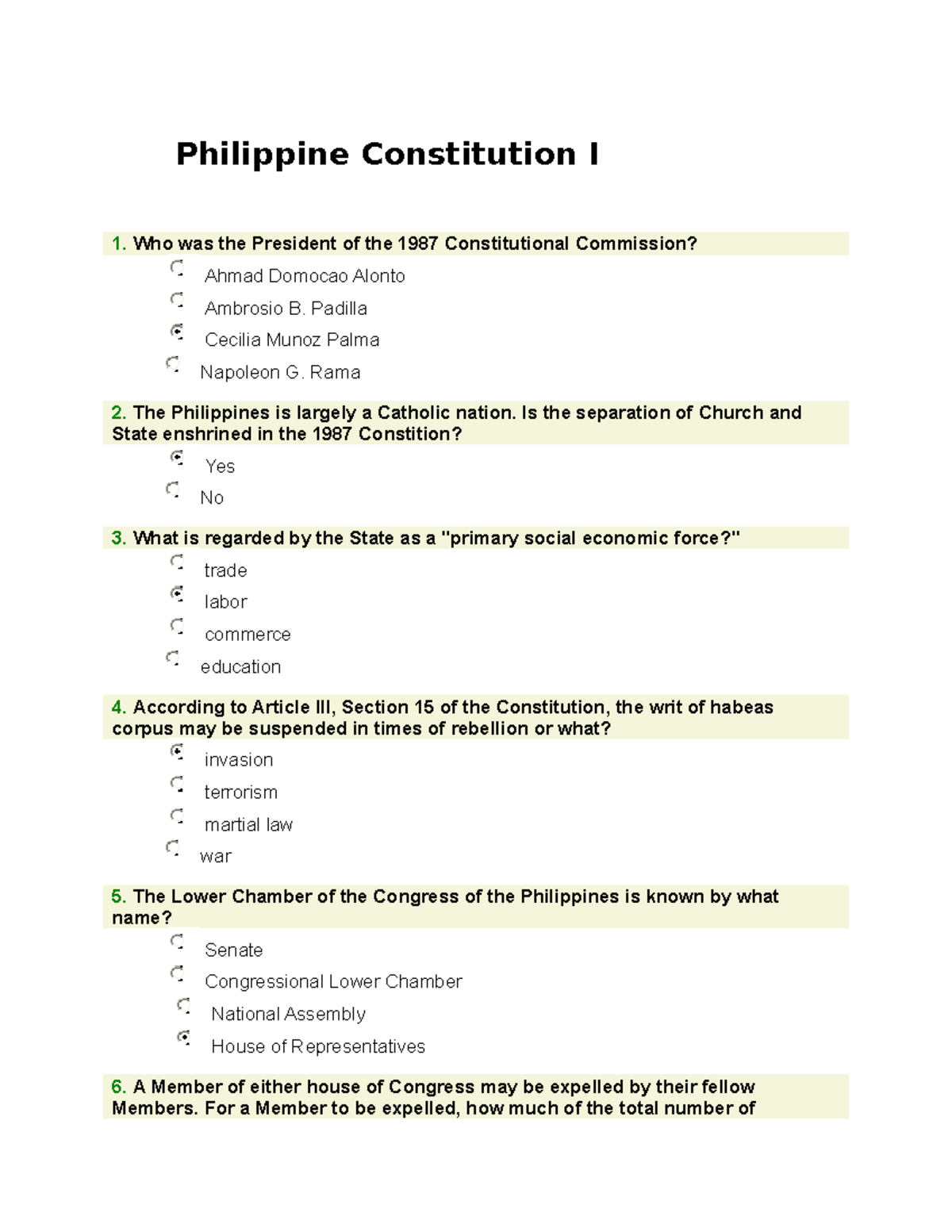 Phil consti 20 Qn A - Exam - Philippine Constitution I Who was the ...