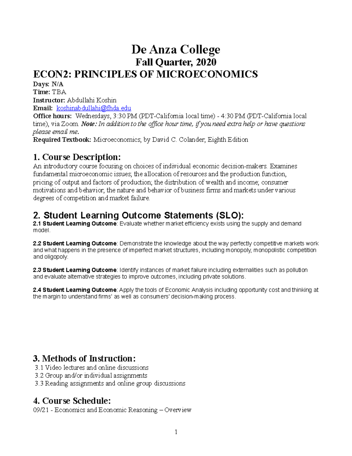 Syllabus Econ 2-MW-Fall20%28Online%29 - De Anza College Fall Quarter ...