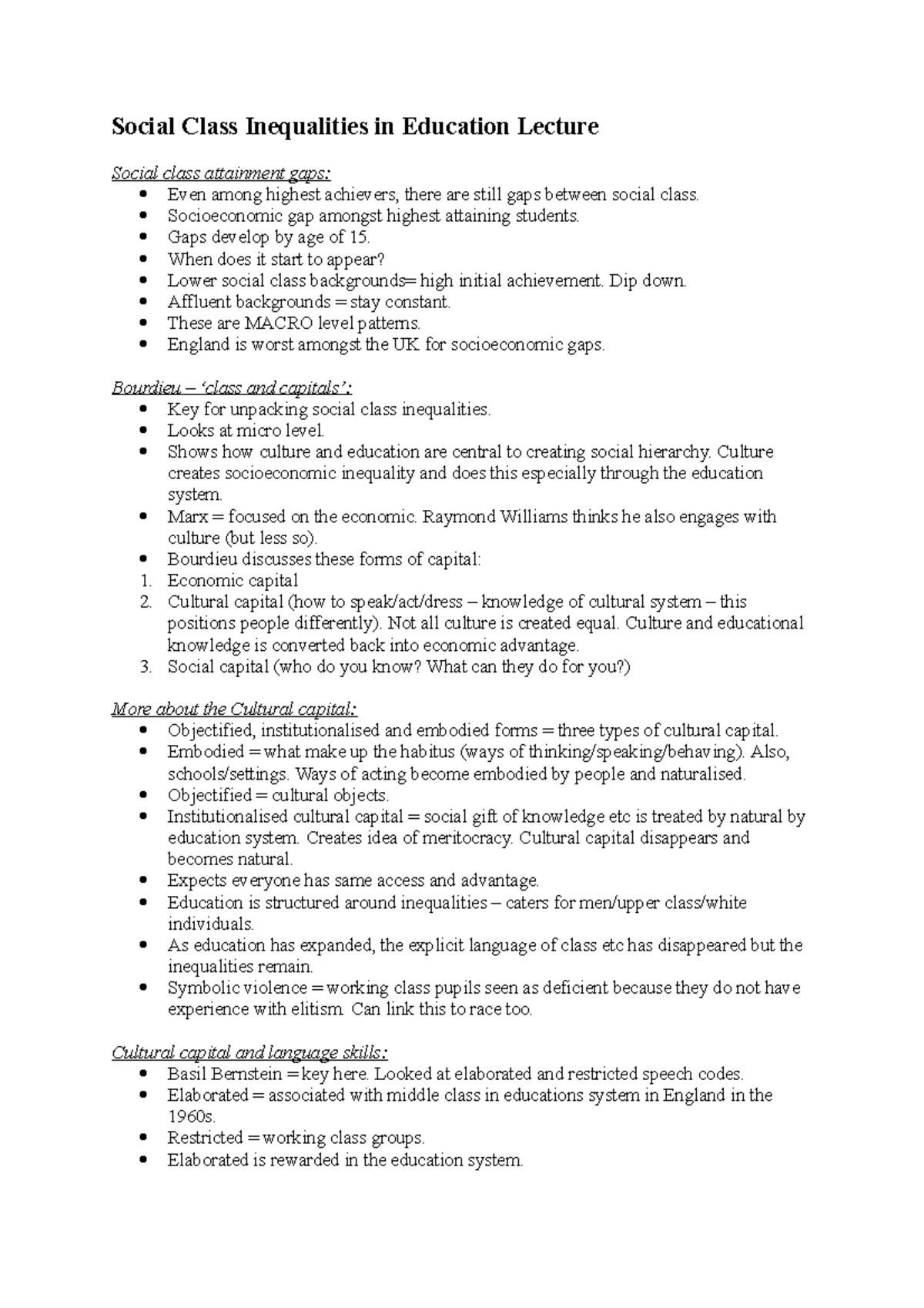 Social Class Inequalities in Education Lecture - Socioeconomic gap ...