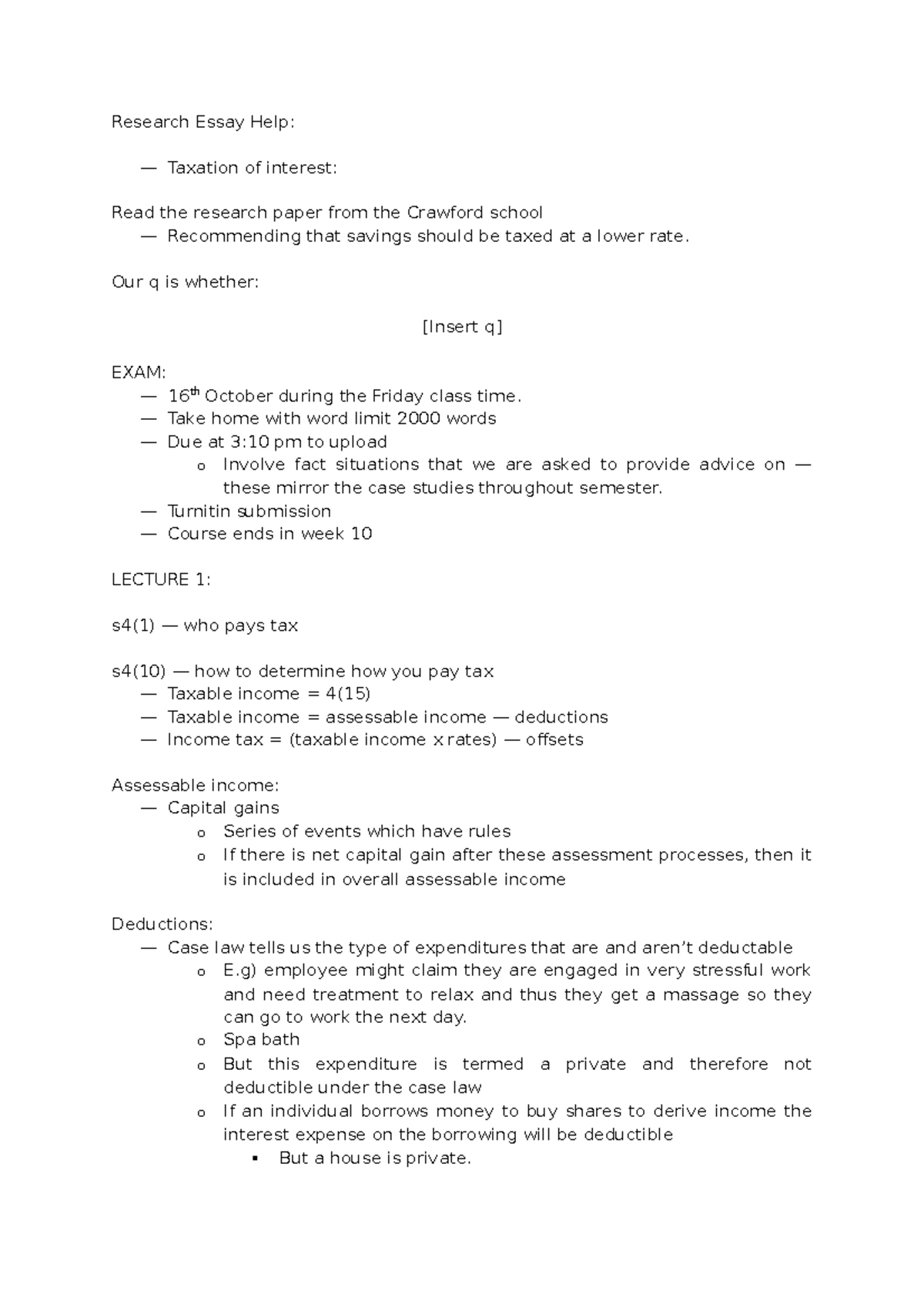 Income Tax Lecture notes - Research Essay Help: — Taxation of interest ...