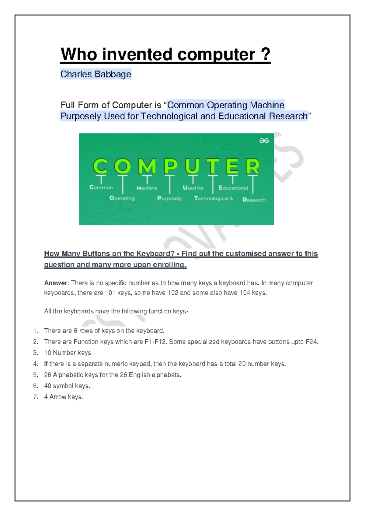 Rajji IT Notes - Basic computer info - Who invented computer? Charles ...