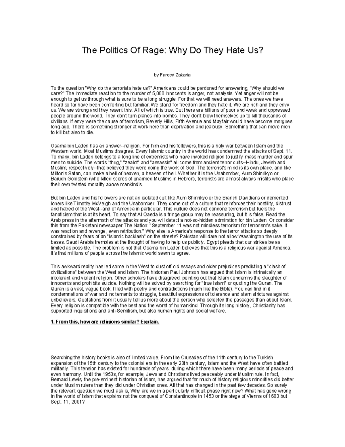 Why do they hate us (1) (2) - The Politics Of Rage: Why Do They Hate Us? by Fareed Zakaria To ...