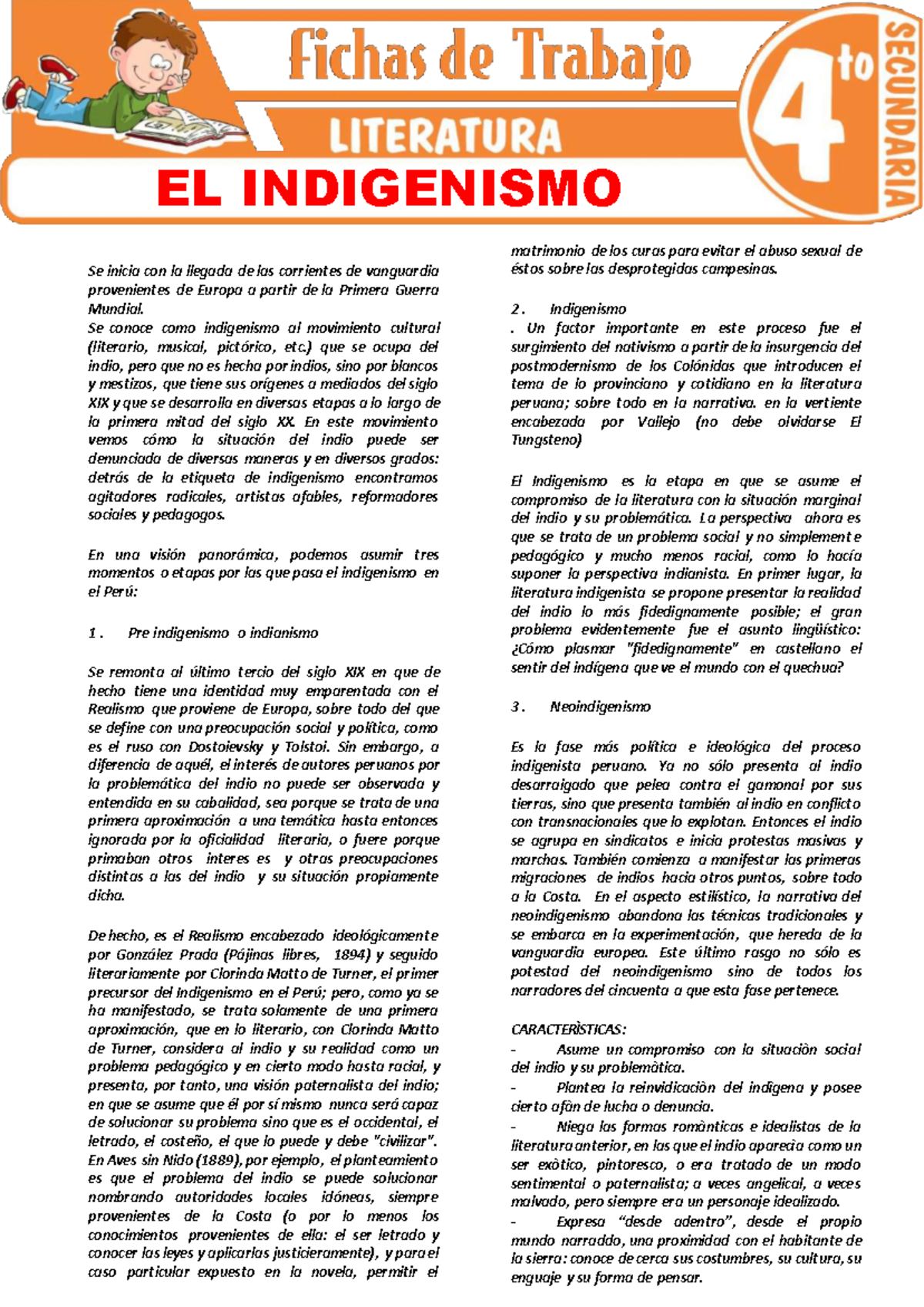 El Indigenismo para Cuarto Grado de Secundaria - EL INDIGENISMO Se ...