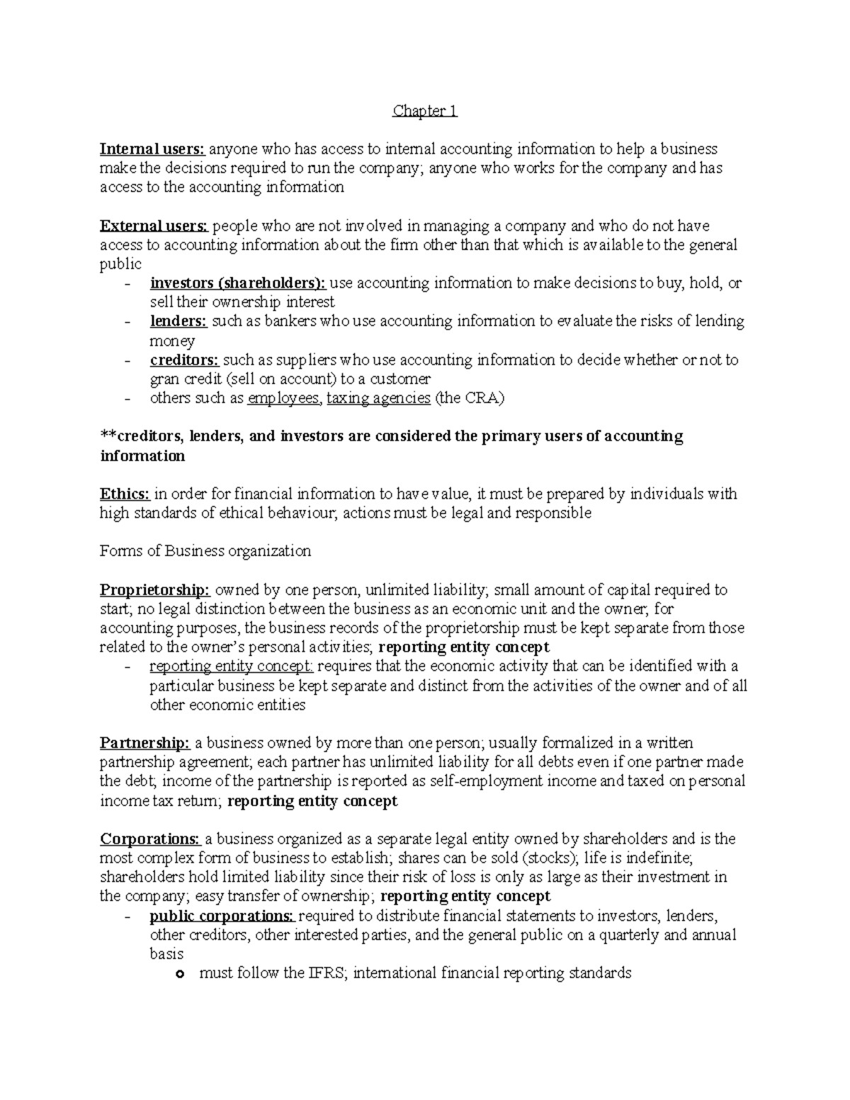 Accounting Midterm Review - Chapter 1 Internal users: anyone who has ...