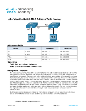10.4.4 Lab - Build a Switch and Router Network - Topology Addressing ...