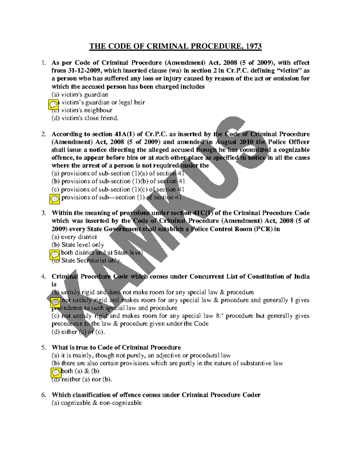 MCQ THE CODE OF Criminal Procedure, 1973 - THE CODE OF CRIMINAL PROCEDURE, 1973 As per Code of ...