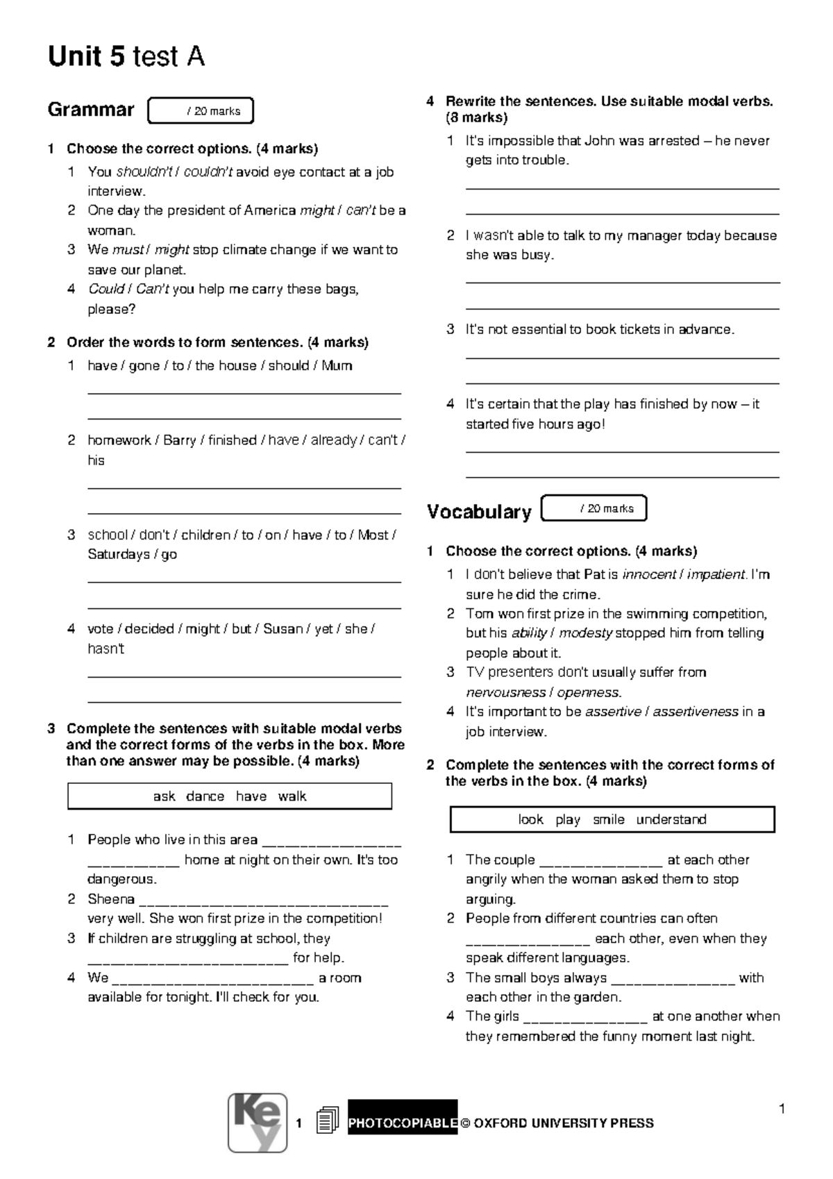 Unit 5 test a - Tema 5 test inglés - 1 Grammar 1 Choose the correct ...