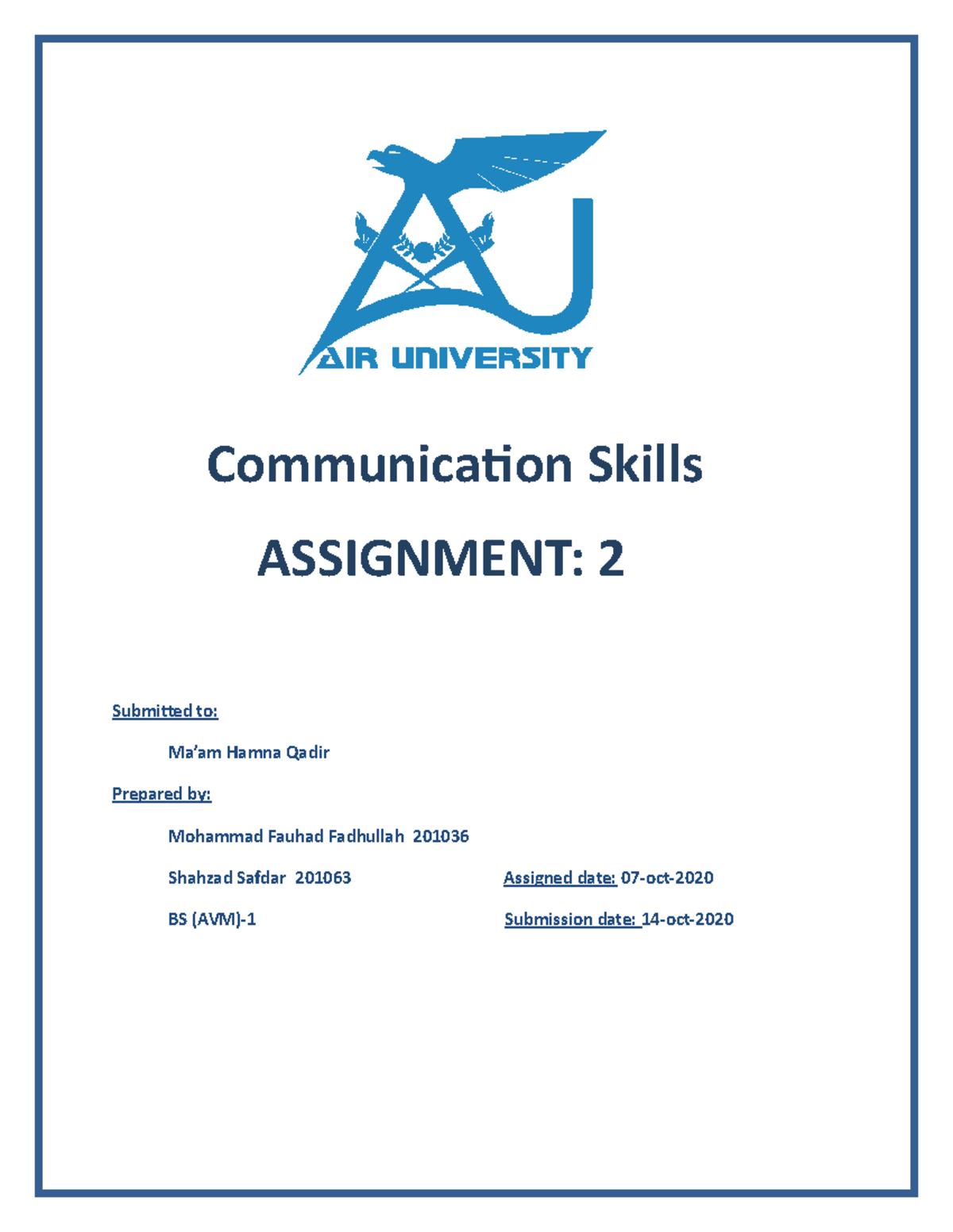 Comms assignment 2 given by best students of class - Communication ...