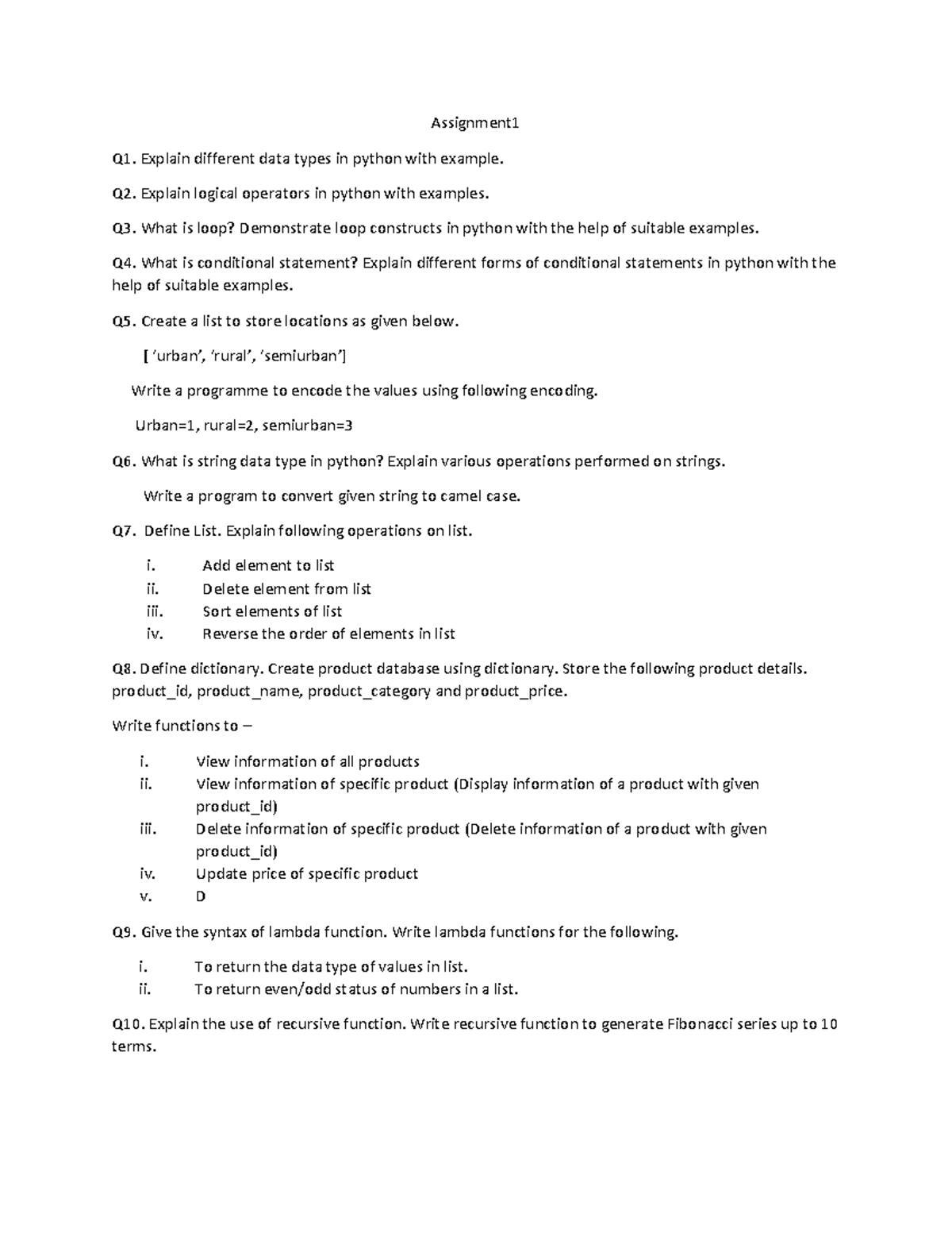 IP Home Assignment 1 2 3 - Assignment Q1. Explain different data types ...