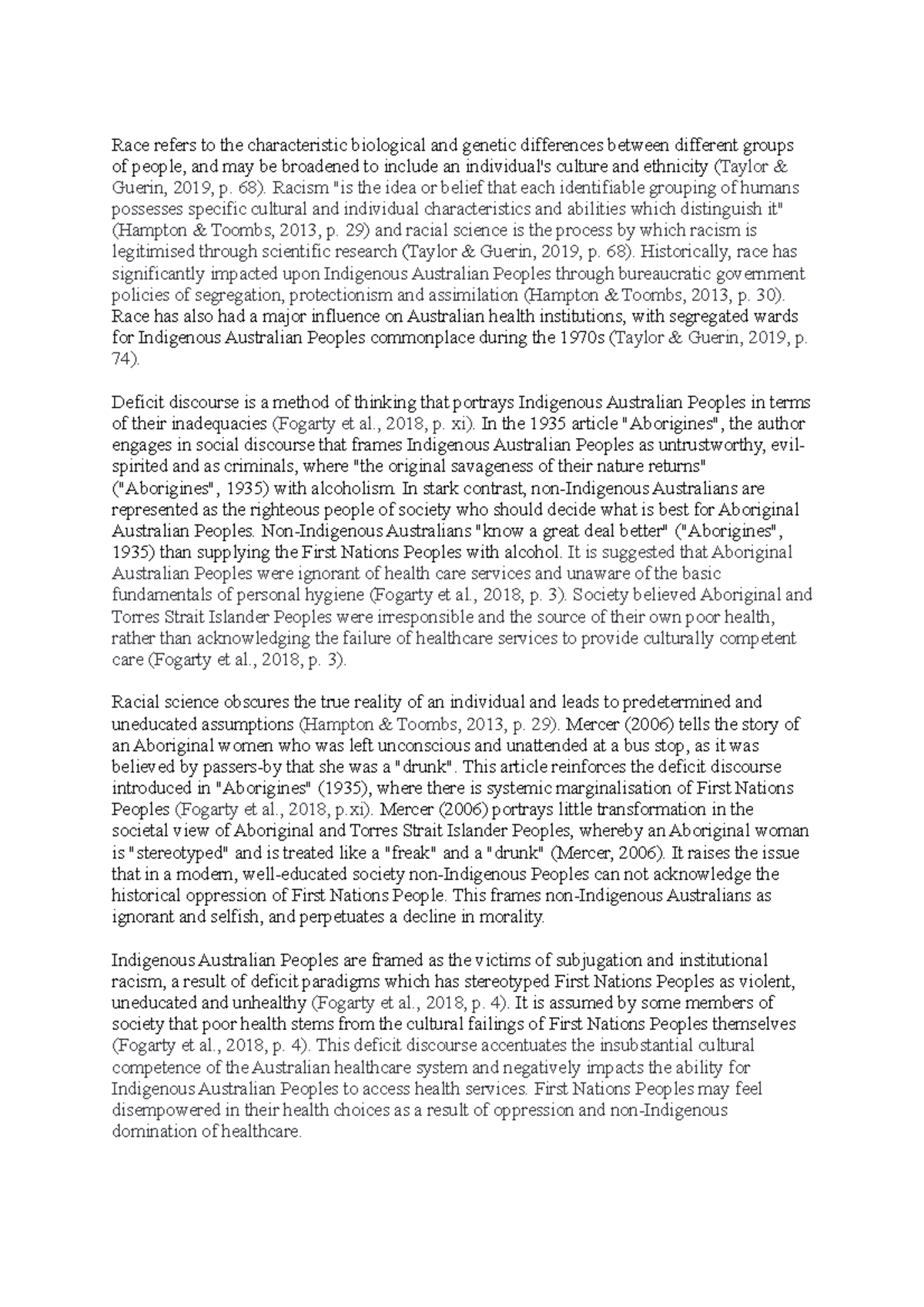 Assessment 2 - Reflection 2: Considering deficit discourses - Race ...