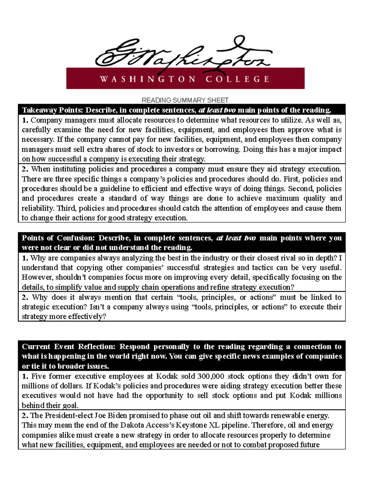 Reading Summary Sheet - 11 - READING SUMMARY SHEET Takeaway Points ...